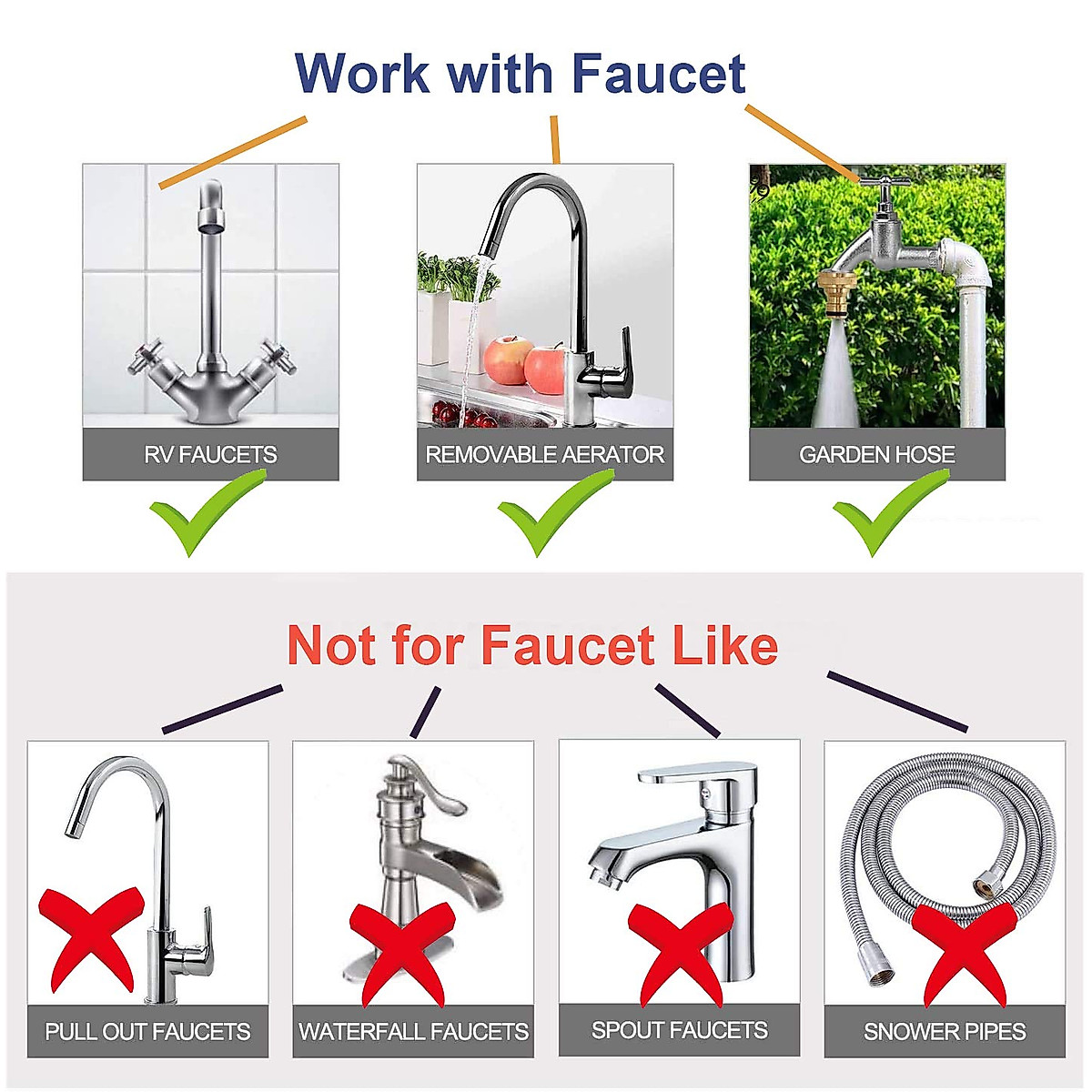 Faucet Adapter Kit, 5PCS Kitchen Sink Brass Aerator Adapter Set Male Female Sink Faucet Adapter for Garden Hose, Water Filter, Standard Hose via Diverter