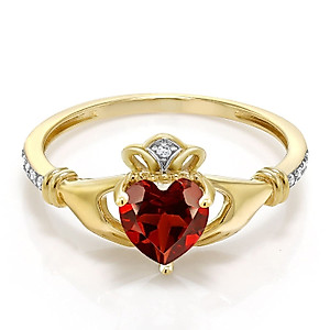 Gem Stone King 10K Yellow Gold Engagement Ring Promise Claddagh Irish Celtic Ring Customized and Personalized Birthstone and Diamond Accent Heart Shape Build Your Own For Her Heart Ring (Size 7)