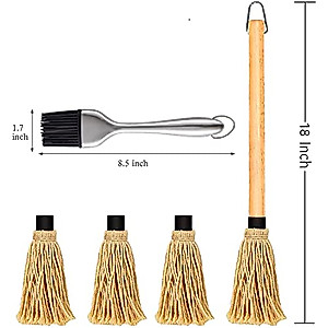 Censmart BBQ Mop Set - Wood 18 Inch Basting Mop and 3 Extra Replacement Head, 304-Stainless Steel BBQ Grill Basting Brush with 100% Natural,Apply Barbecue Sauce, Marinade or Glazing,Dish Mop Style