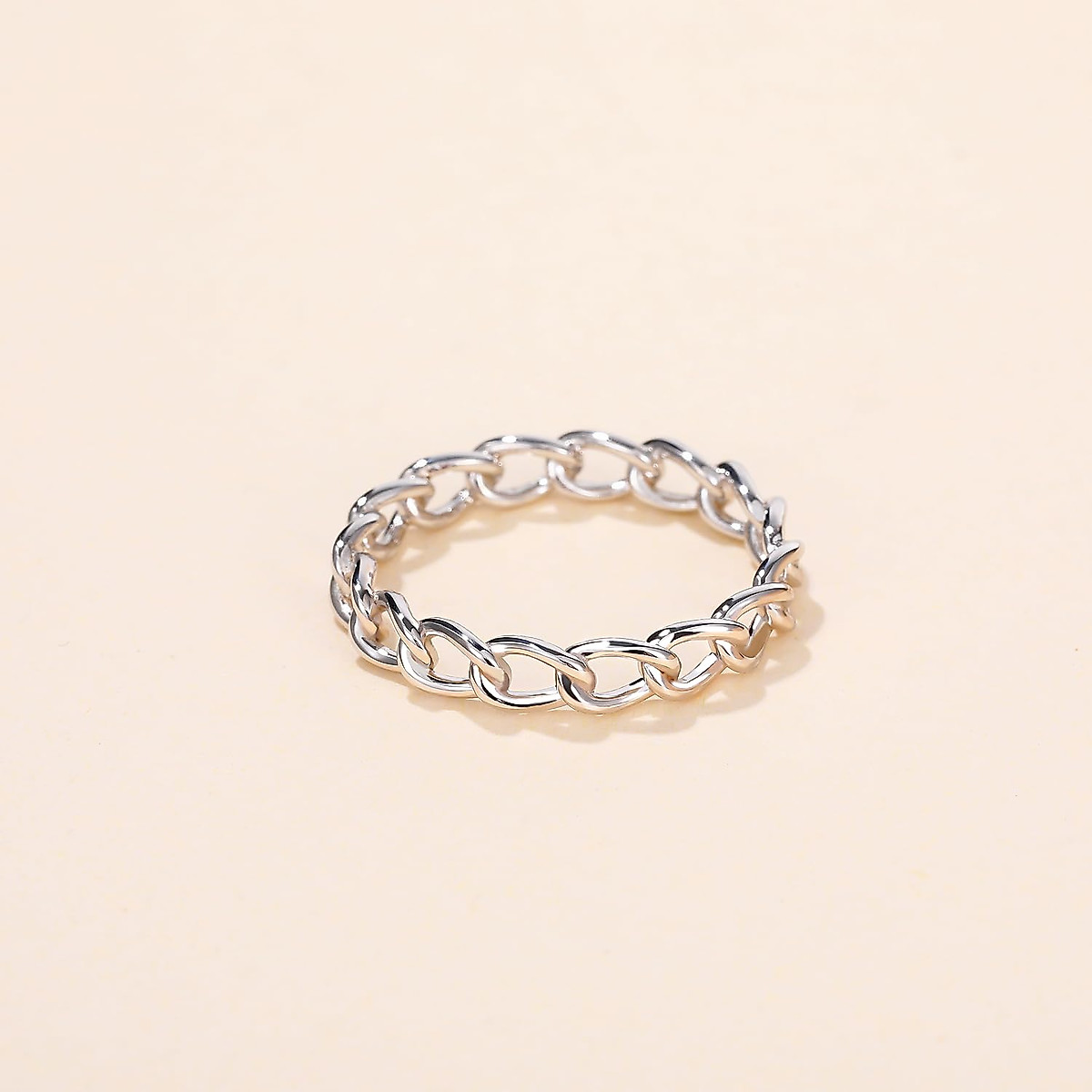 Mameloly 3.8mm 925 Sterling Silver Wedding Bands for Women Minimalist Stackable Open Chain Link Engagement Rings Size 8