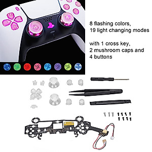 Multi Colors Luminated D pad Thumbstick D Pad Face Buttons for PS5 Controller,8 Colors 19 Modes DIY Classical LED Light Kit for PS5,Good Gift