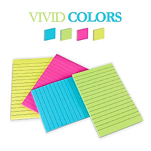 Sticky Notes, 4 Colors 200 Sheets Lined Post Memos, 4" x 6" Removable Self Stick Notes Pad with Lines for Office, Home, & School, Pink, Yellow, Baby Blue & Grass Green (Pack of 4)