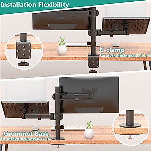 WALI Laptop and Monitor Stand Fully Adjustable Monitor Mount and Laptop Tray for 1 Laptop Notebook up to 17 inch and 1 Screen up to 27 inch, 22 lbs, Weight Capacity (M001LP), Black
