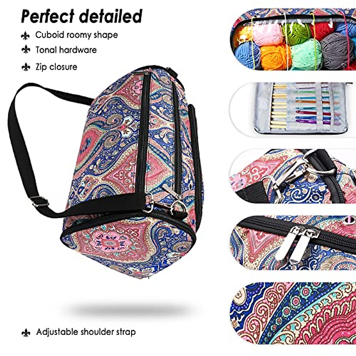 MZCXMAO Knitting Bag Crochet Storage Organizer Large Crochet Bag Yarn Bags for Crocheting Classical Yarn Holder Bag (Orange Cashew Blossom)