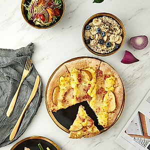 Pokini Black Luxury Plates and Bowls Sets, 12 Piece Porcelain Dinnerware Sets Service for 4, Modern Dinner Plates Set, Gold Rim Dish Set for Wedding Anniversary Birthday, No Microwave Safe