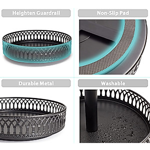 Y&M 2 Tier Lazy Susan Turntable, Height Adjustable Spice Organizer, 9.5” & 10” Round Metal Rotating Spice Rack, Spice Jars Storage Holder for Snack Pantry Cabinet Bathroom Countertop Kitchen - Black