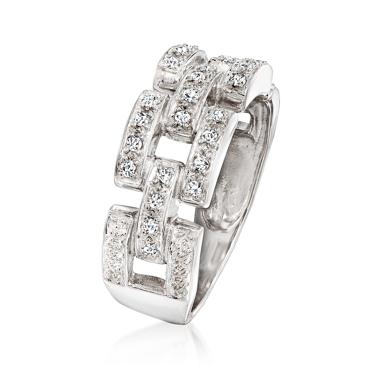 Ross-Simons 0.20 ct. t.w. Diamond Panther-Link Ring in Sterling Silver. Size 9