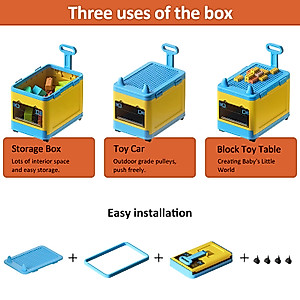 Collapsible Kids Storage Box with Building Base for Lego Toy Organizer Bins with Lids and Wheels Stackable Toys Chest Containers Building Block Bricks Storage Case for Children