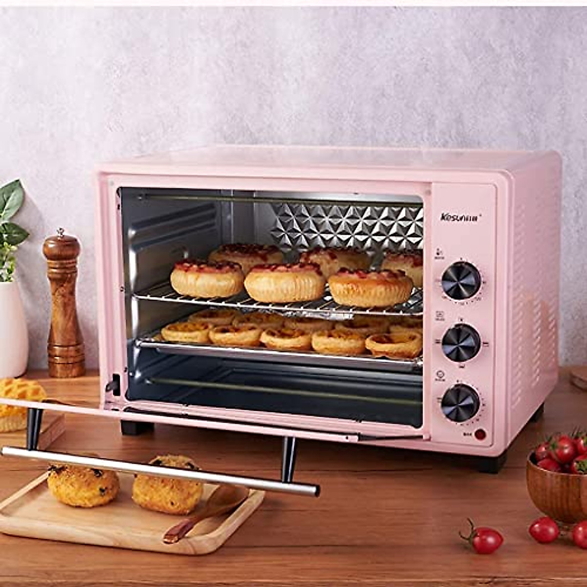 40L Oven,Adjustable Temperature 0-230℃ and 60 Minutes Timer Five-Layer Baking Position Multi-Function Electric Oven Kitchen Convection Oven (Blue) (Pink)