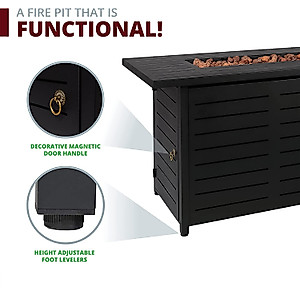 Lokingrise 42 Inch Outdoor Propane Fire Pit Table for Outside Patio Rectangular Gas Fire Pit Coffee Table with Firepit, 50,000 BTU, Waterproof Cover, Electronic Ignition, Lava Rock