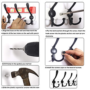 WEBI Coat Rack Wall Mount Long,8 Tri Hooks for Hanging Coats,30 inch Hook Rack,Hook Rail,Coat Hanger Wall Mount for Clothes,Jacket,Hats,Black,2 Packs