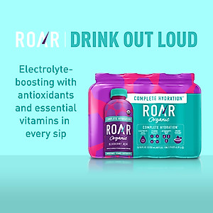 Roar Organic Electrolyte Infusions - USDA Organic - Blueberry Acai - with Antioxidants, B Vitamins, Low-Calorie, Low-Sugar, Low-Carb, Coconut Water Infused Beverage 18 Fl Oz (Pack of 12)