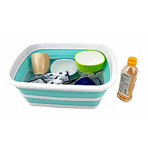 SAMMART 10L (2.6 Gallon) Collapsible Tub-Foldable Dish Tub-Portable Washing Basin-Space Saving Plastic Washtub (White/Sage Green)