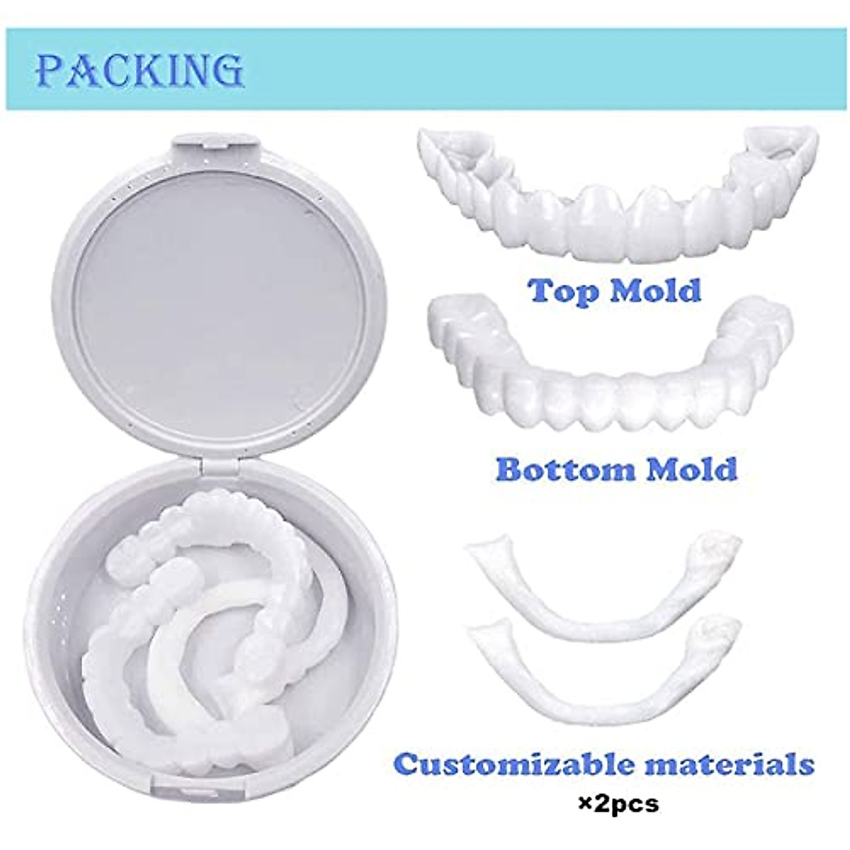 icehao Upper & Lower Teeth Veneers - Simulation Braces Snap On Smile Tooth Cover Perfect Whitening One Size Fits Most Comfortable Denture to Make White Beautiful Neatr (2pcs) 2 Count (Pack of 1)