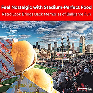 Retro, Grease Proof Burger Wrappers 50 Pk. Great BPA Free Cookout Supply. Pro Quality Bulk Hamburger Bags Are Large and Insulated. Allergen Friendly BBQ Foil Paper Perfect For Baseball Themed Party.