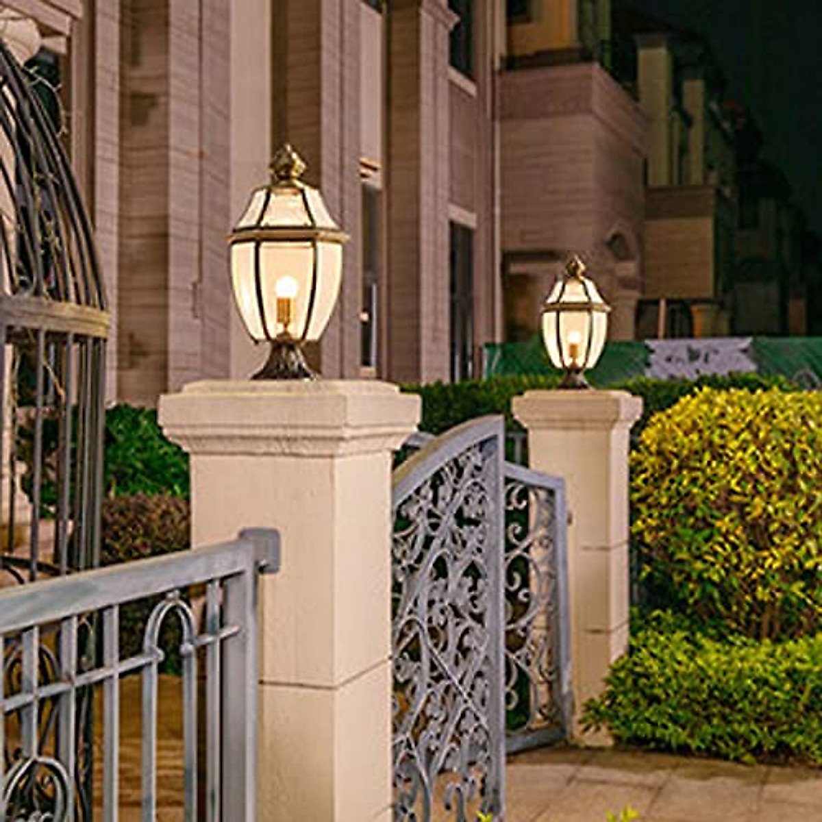 Enlylyog Outdoor Wall Column Head Lamp Door All Copper European Style Lighting Waterproof Home Villa Garden Street Lamp Landscape Garden Lamp Hotel Outdoor Lamp