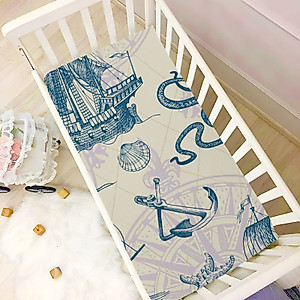 Vintage Sailboat Baby Crib Sheets Soft Toddler Bed Sheets Breathable Mattress Cover Toddler Sheets for Boys Nursery Crib Mattress Unisex, 39 * 27 * 5in