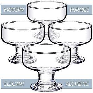 Crystalia Small Glass Ice Cream Bowl Set, Glass Dessert Cups for Trifle Parfait Sundae and Nuts, Lead-Free Footed Dessert Cups, Clear Glass Fruit Parfait Cups, Set of 4, 9 oz (Rounded)