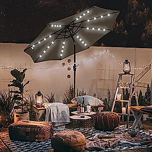 Yescom Solar Umbrellas Patio Umbrella 9 FT LED Umbrellas 32LED Lights Tilt and Crank Outdoor Table Umbrellas Chocolate