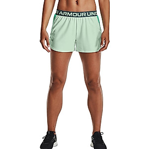 Under Armour Women's UA Play Up Side Mesh Shorts (Medium, Seaglass Blue/Comet Green)
