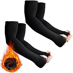 Skylety 2 Pairs Arm Sleeves Warmer Cycling Thermal Arm Warmer Arm Sleeves Arm Winter Cover with Thumb Holes for Men Women(Black, Large)