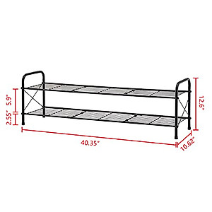 Hoctieon 2 Tier Shoe Rack for Closet, Shoe Rack FreeStanding, Entryway Shoe Shelf, Shoe Storage Organizer, Durable Mesh Style Shoe Rack, Black