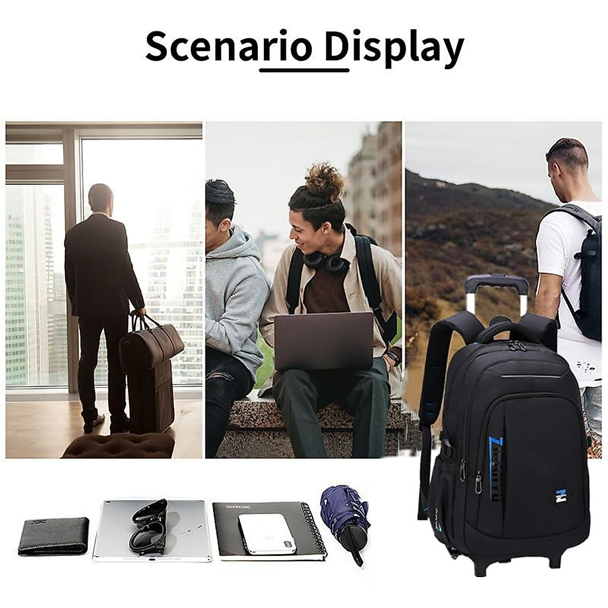 VIDOSCLA Elementary Trolley Backpack Senior High School Rolling Carry-on Luggage Book Bag with Wheels for Teens