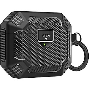 Wonjury Compatible Airpods Pro Case Cover for Men with Lock, Military Armor Series Full-Body AirPod Pro Case with Keychain Cool Air Pod Pro Shockproof Protective Case for AirPods Pro 2019, Black