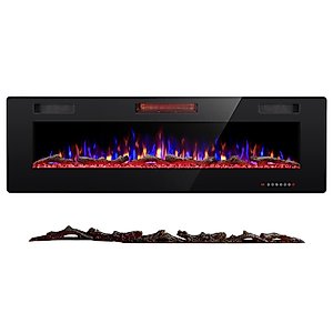 COWSAR R.W.Flame 6 Pieces Logs in The Slot of The 60IN Recessed and Wall-Mounted Fireplace - Synthetic Resin Log Decoration for Indoor Fireplaces e