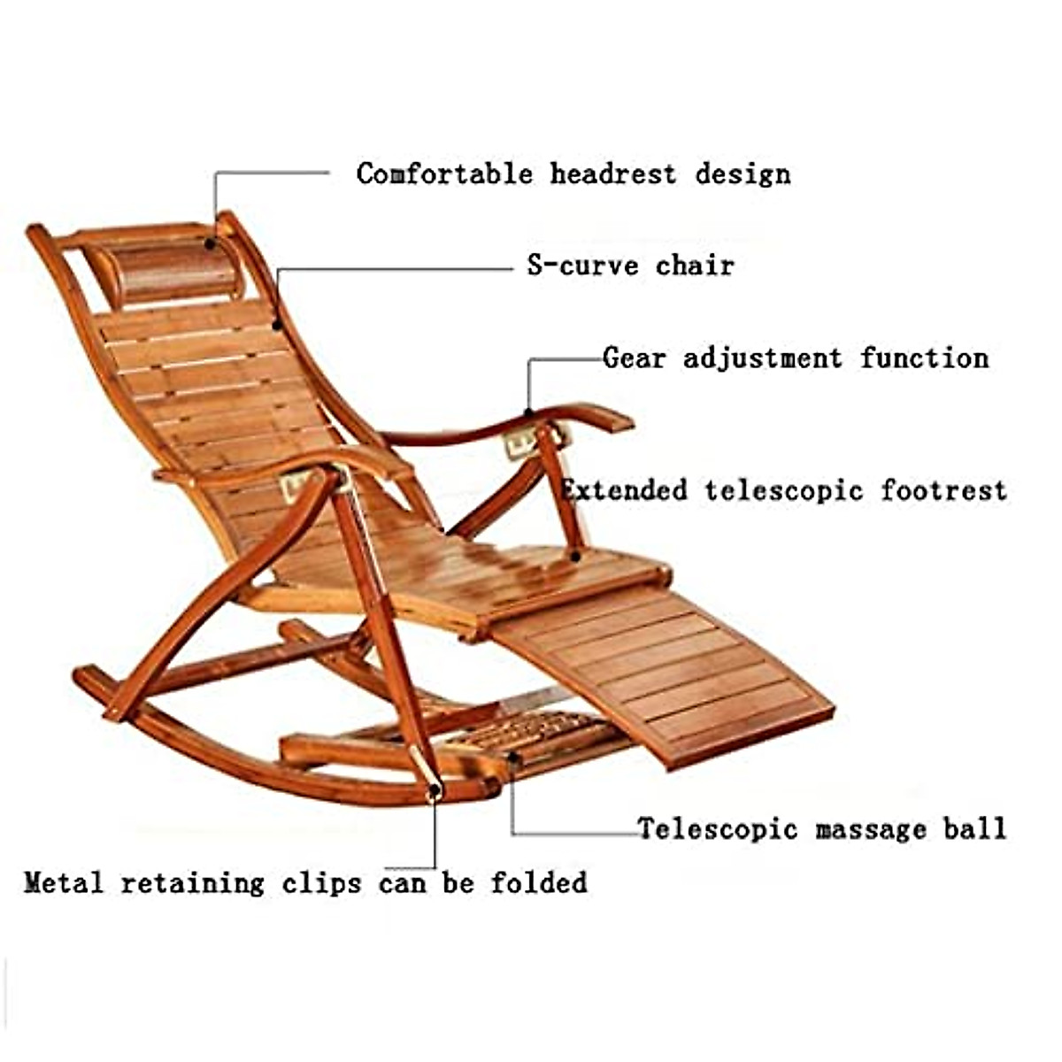 Lounge Chair, Lounge Chair Camping Chairs Garden Loungers Folding Chair Bamboo Rocking Chair Patio Garden Chair Outdoor Leisure Sun Lounger Folding Beach Chair Recliner