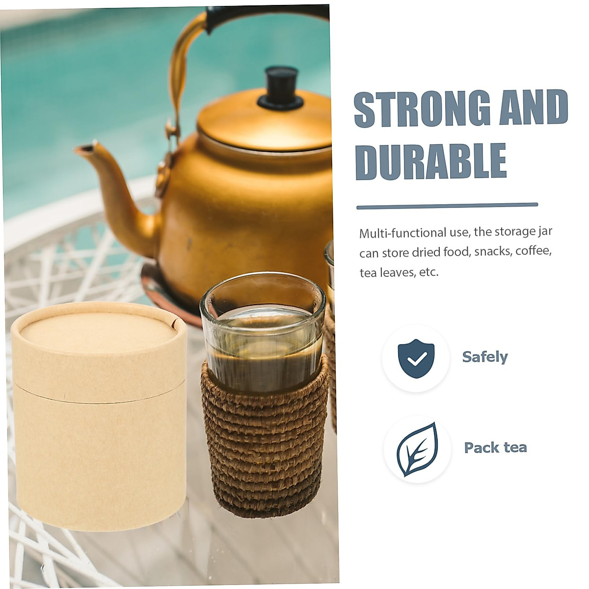 FUNOMOCYA Empty Cans Large Kraft Tea Canister Natural Minimalist Style Food Safe Storage Canister