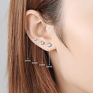3 Pairs 925 Sterling Silver Cubic Zirconia Stud Earrings Hypoallergenic Earring CZ Cartilage Tragus Earring Sets for Women Men Girls 3mm4mm5mm