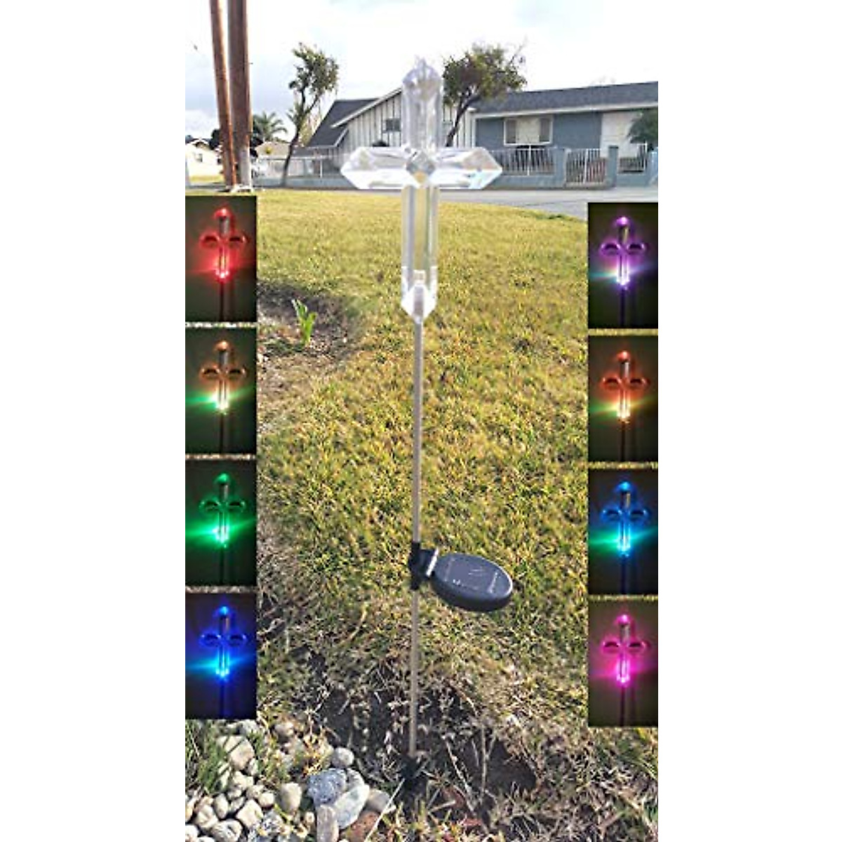 JAYXC HOME Set of 2 Clear Acrylic Cross Solar Garden Yard Landscape Path Stick LED Lights