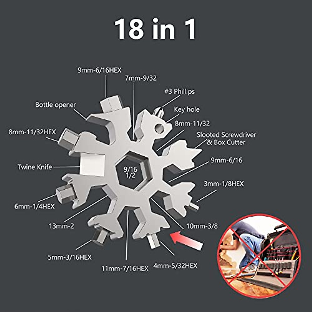 gift 18-in-1 Snowflake Multi Tool Stainless Durable and Portable Steel Multi-Tool for Indoor Outdoor Daily Tool, Great Christmas Gift (1PC Silver)