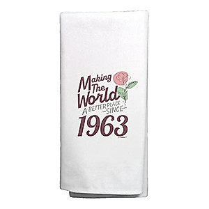 60th Birthday Gifts for Women Making The World A Better Place Since 1963 Decorative Kitchen Tea Towel White