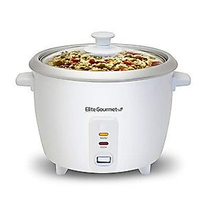 Elite Cuisine ERC-003 Electric Rice Cooker with Automatic Keep Warm Makes Soups, Stews, Grains, Hot Cereals, White, 6 Cups Cooked (3 Cups Uncooked)