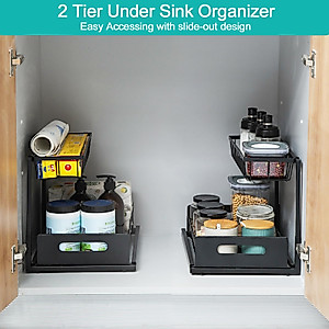 Mr Rabbi Under Sink Organizer and Storage, 2-Tier Pull Out Cabinet Organizer, Multi-use Sliding Shelf Under Cabinet Storage for Kitchen Bathroom Countertop Organizer