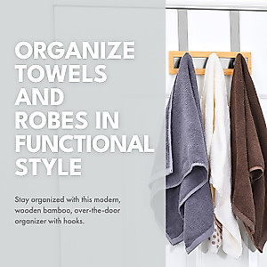 ToiletTree Products Bamboo Stainless Steel Over-The-Door Towel Hooks - Durable Coat, Clothes, and Towel Rack to Use in The Bathroom, Laundry Room, and Closet - 3 Hooks