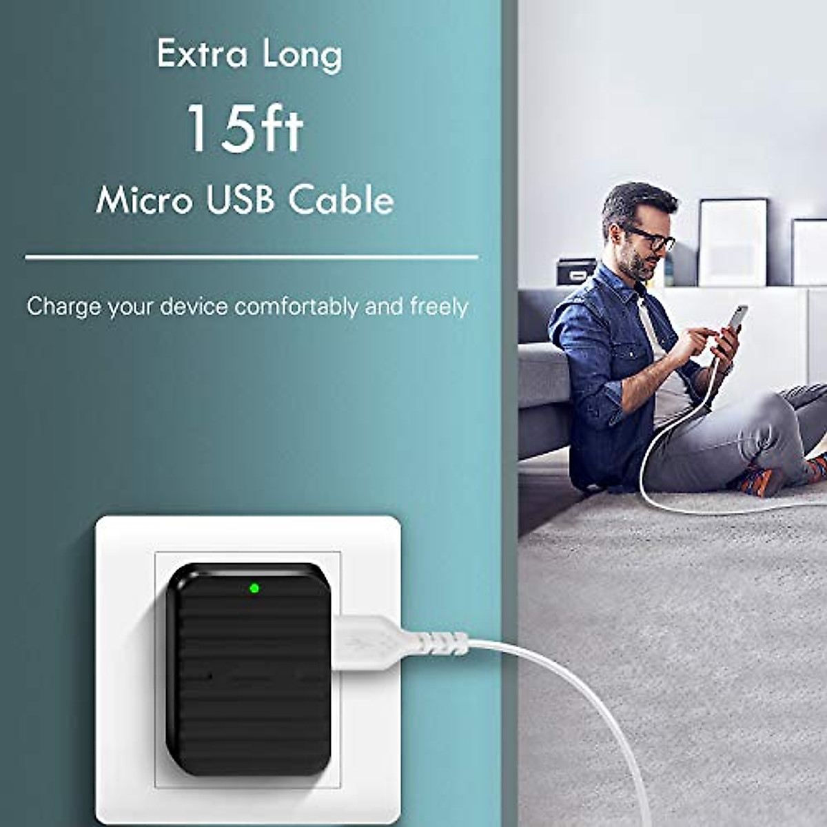 iSeekerKit Micro USB Charging Cable 15ft, 2-Pack 15FT Micro USB Android Charger Cable Nylon Braided Cord Compatible with Samsung Galaxy S7 S6 J7 Note 5, PS4 and More