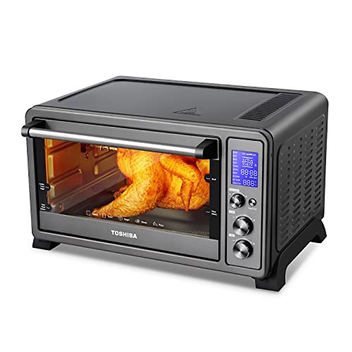 TOSHIBA AC25CEW-BS Large 6-Slice Convection Toaster Oven Countertop, 10-In-One with Toast, Pizza and Rotisserie, 1500W, Black Stainless Steel, Includes 6 Accessories