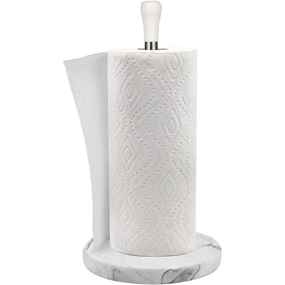 Kitchen Paper Towel Holder Countertop: Paper Towel Holder - Marble Modern Design, Double Fastening Paper Towel Dispenser with Weighted Anti-Skid Base and Elegant Handle