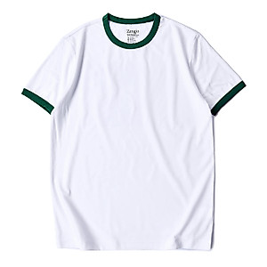 Zengjo Men's Ringer Tee Crewneck Athletic T Shirts Short Sleeve Sport Shirt for Men(White/Pine Green,S)
