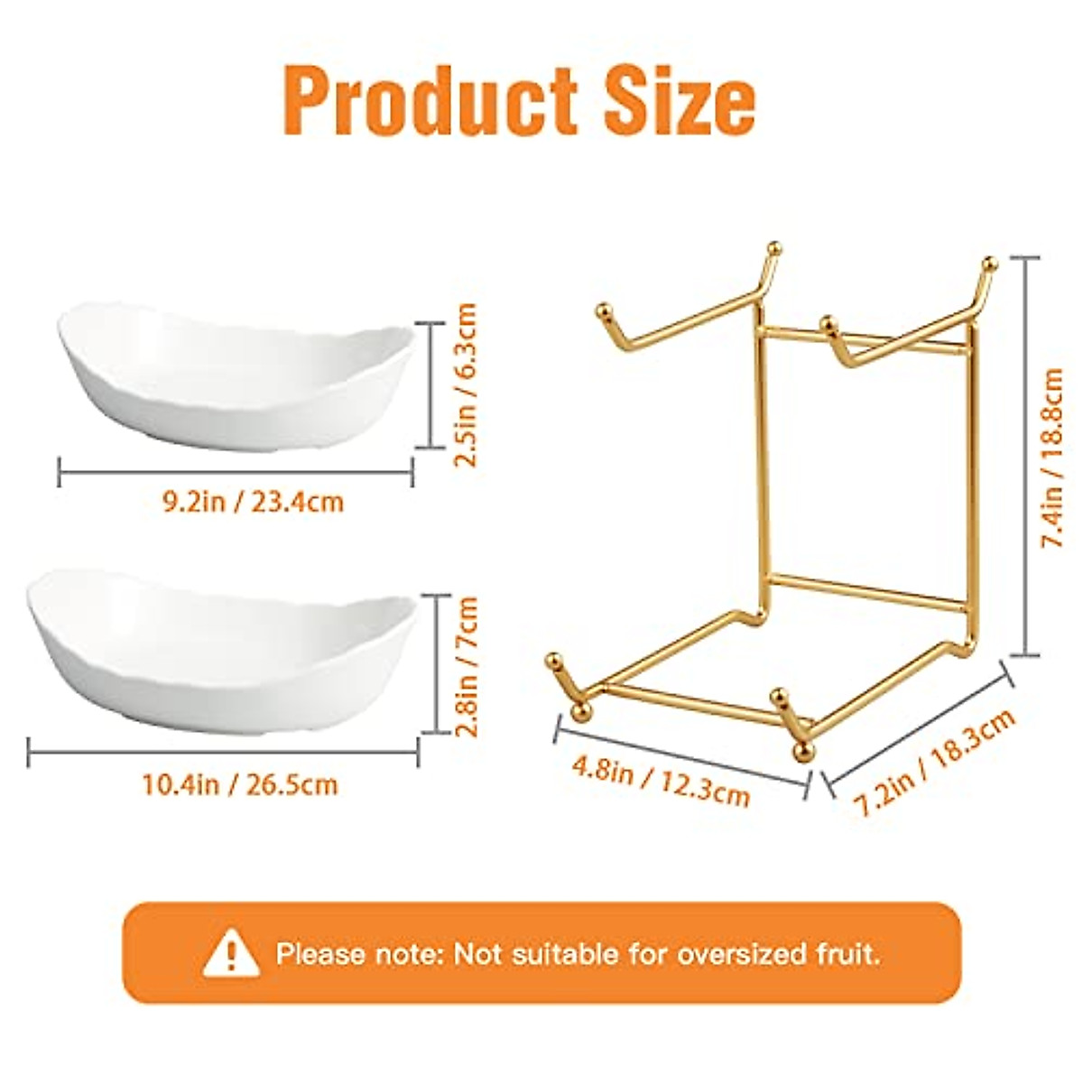 HOMKULA Fruit Bowl for Kitchen Counter - 2 Tier Ceramic Serving Bowls with Metal Stand, Tiered Fruit Basket for Fruit Vegetable Storage, Snack, Nuts, Cake, Dessert (Gold)