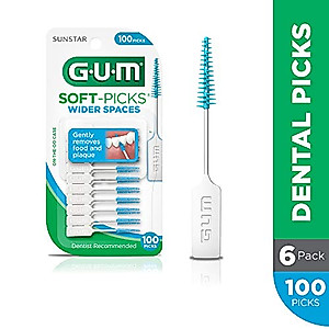 GUM Soft-Picks Wider Space, Easy to Use Dental Picks for Teeth Cleaning and Gum Health, With Convenient Carry Case, Dentist Recommended Dental Floss Picks, 100ct (6pk)
