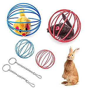 2PCS Rabbit Hay Feeder Ball, Bunny Grass Sphere Play Chew Toy, 2-in-1 Hay Manger Dispenser for Chinchillas, Guinea Pigs, Hamsters, Small Animals Blue, Red