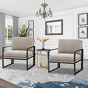 ALISH Accent Chairs, Upholstered Armchair Modern Living Room Chairs Linen Arm Chair Side Sofa Chairs Reading Chairs with Metal Legs for Bedroom, Living Room (Light Gray, Set of 1)