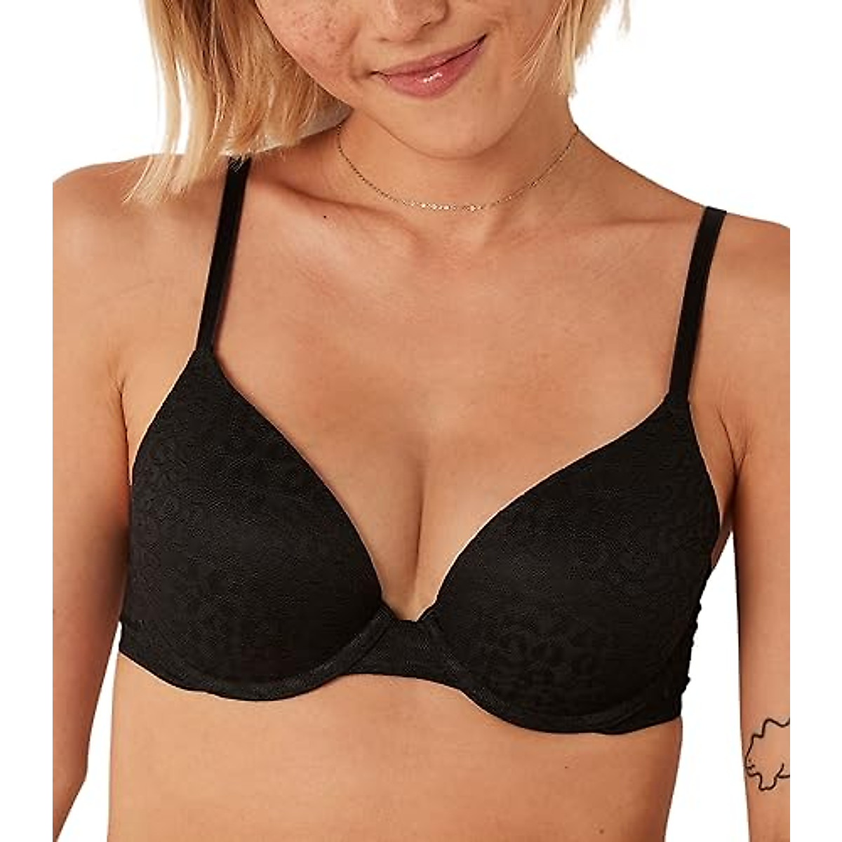 Victoria's Secret Pink Wear Everywhere Push Up Bra, Lace, Padded, Smoothing, Bras for Women, Black (34B)