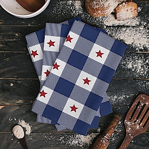 July 4th Theme Cotton Kitchen Towels Dishcloth Patriotic July 4th Party Blue White and Red Star Check Absorbent Kitchen Dish Towels-Reusable Cleaning Cloths for Kitchen,Tea/Bar/Towels,18x28inch 4 Pack