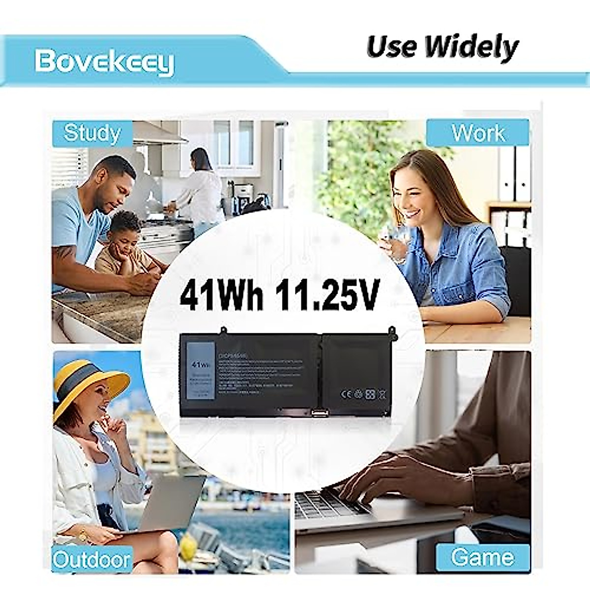 G91J0 Battery 41Wh 11.25V for Dell Inspiron 13 14 15 16, 3420 3425 5415 5410 5415 5418 5425 5430 5310 5320 5330 5625 5635 7420 7620 2-in-1, Latitude 3320 3330 3520 , V6W33 0WV3K8 0VKYJX 0MVK11 0XDY9K