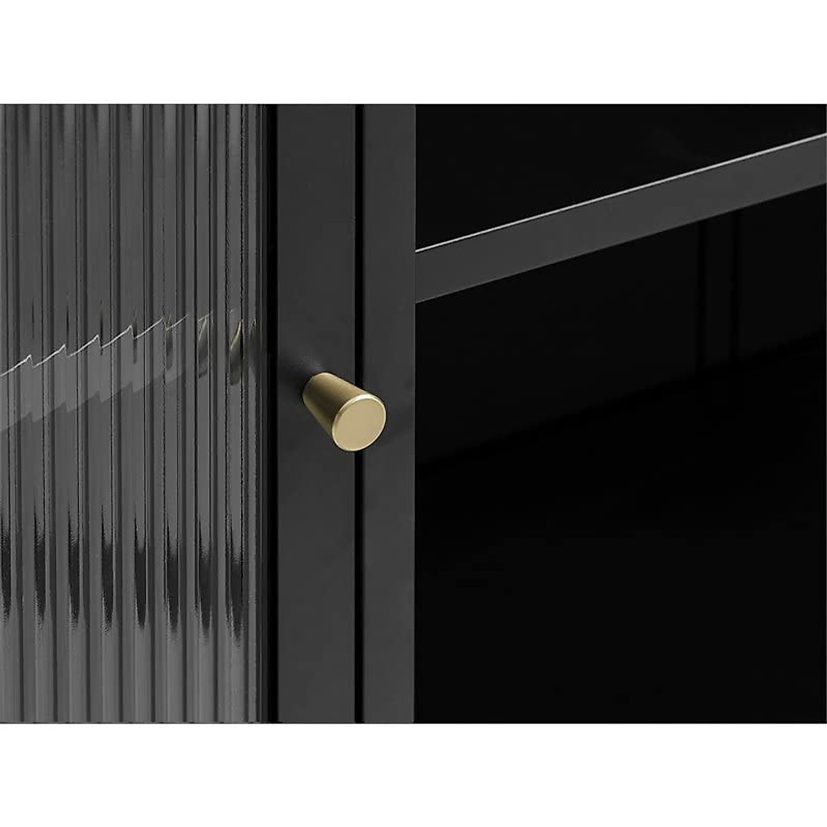 Unique Furniture Modern Steel Sideboard with 3 Hinged Doors and 2 Adjustable Shelves, 33.5" H x 52" L x 15.75" W, Black/Golden